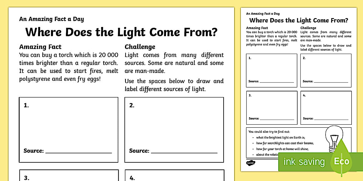 Where Does Light Come From? Worksheet (teacher made)