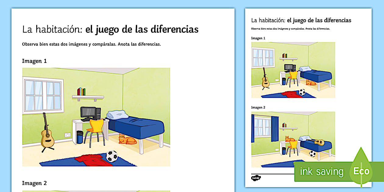 My Bedroom Spot The Differences Game - Spanish Speaking Practice,