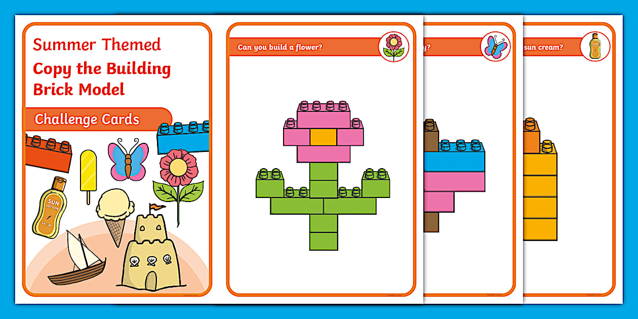 Summer-Themed Copy the Building Brick Model Challenge Cards