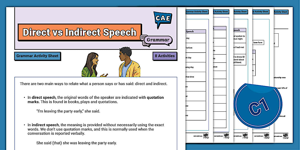 C1 Advanced (CAE) Grammar Sheet Reported vs Indirect Speech