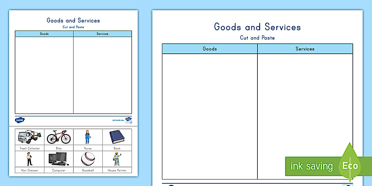 Goods and Services Cut and Paste Worksheet for K-2nd Grade