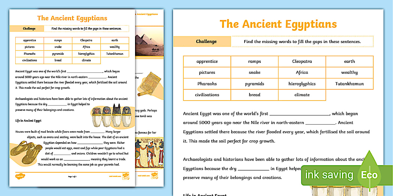 Ancient Egypt Cloze Activity | History Resources | Twinkl