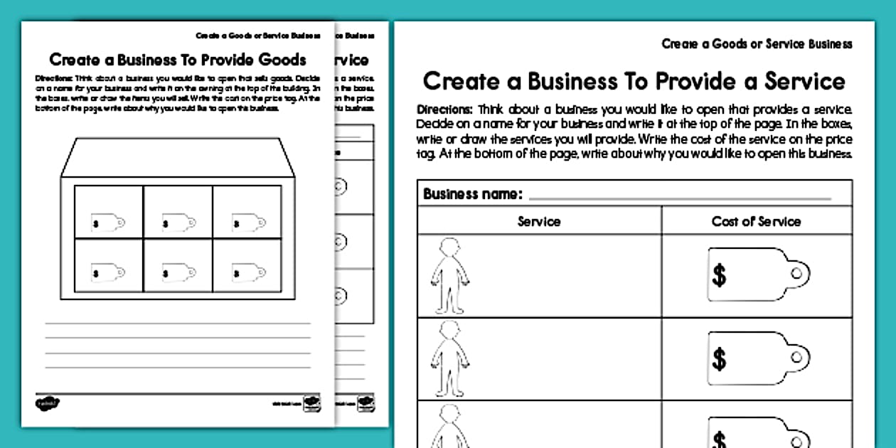 Create a Goods or Service Business Worksheet for 1st-2nd Grade