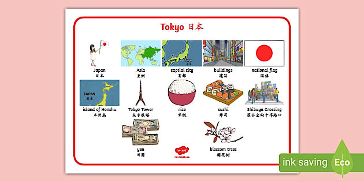 Tokyo Word Mat - English/Mandarin Chinese (teacher made)
