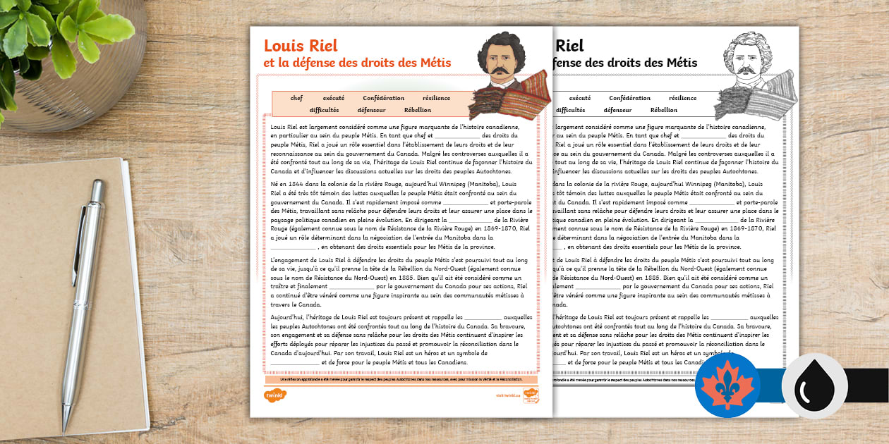 FREE! - All about Louis Riel Cloze Activity French - Twinkl