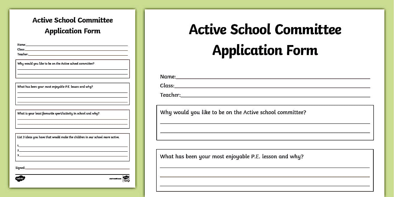 Active Committee Application Form (teacher made) - Twinkl