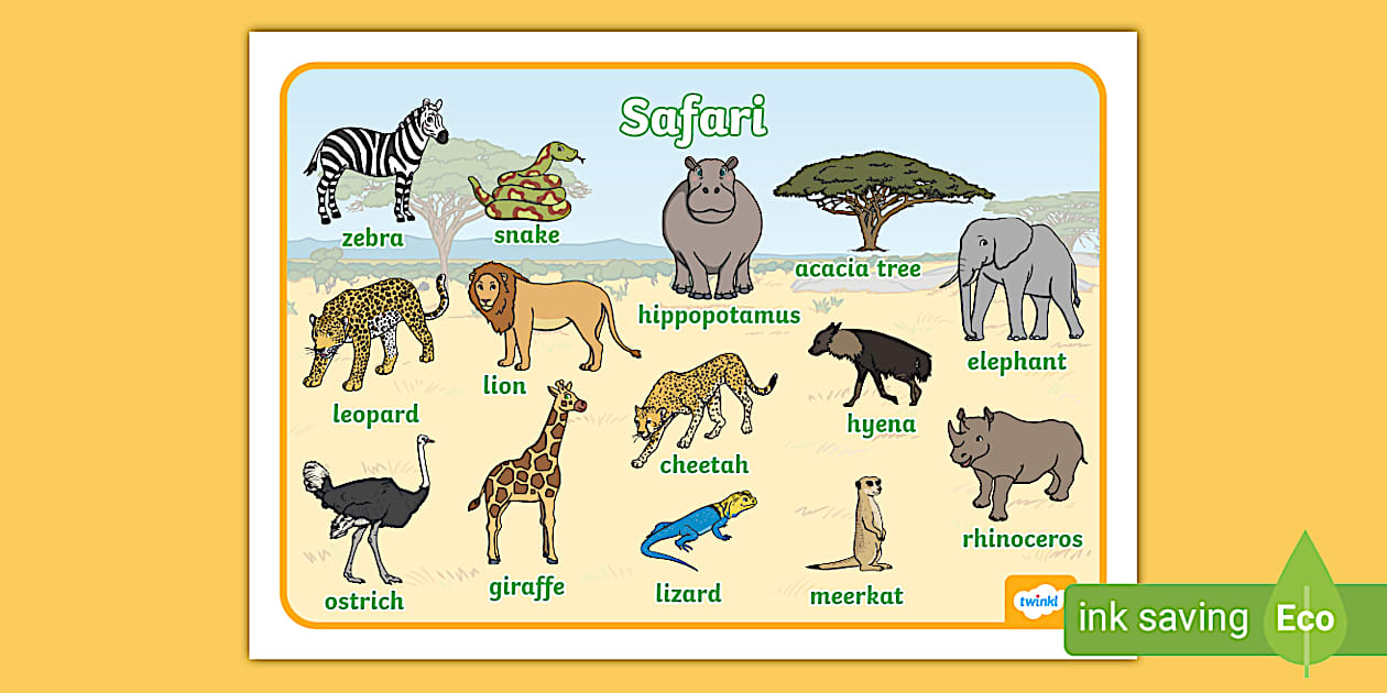 Safari Word Mat (teacher made) - Twinkl