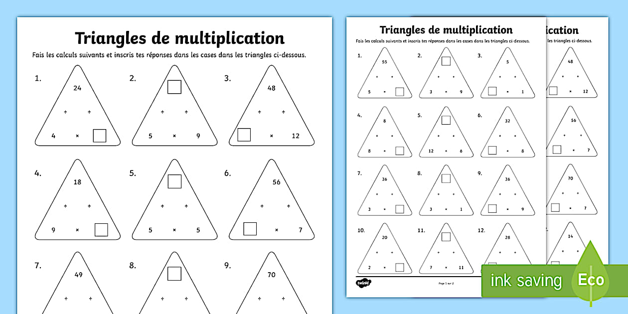 Feuille d'activités : triangles de multiplication - Twinkl