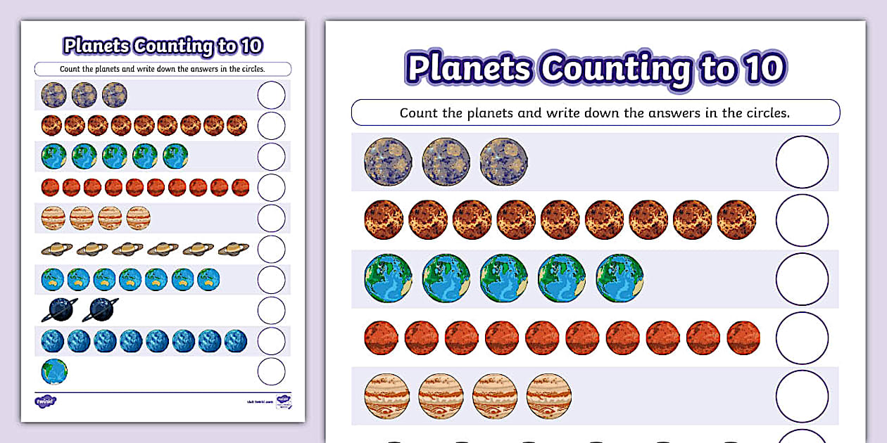 Planets Counting to 10 Activity Sheet - Twinkl - KS1