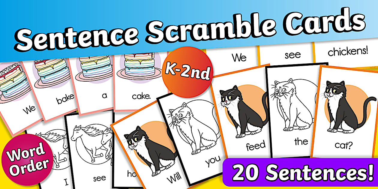 Sentence Scramble: Correct Word Order Cards for K-2nd