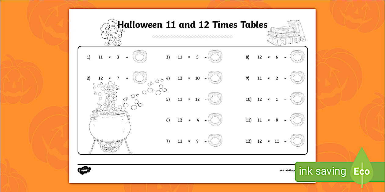 👉 Halloween 11 and 12 Times Tables Activity,Halloween Maths