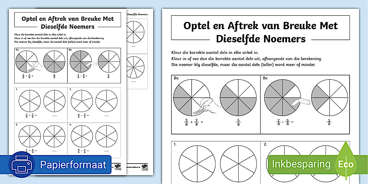 Optel en Aftrek van Breuke Met Dieselfde Noemers - Twinkl