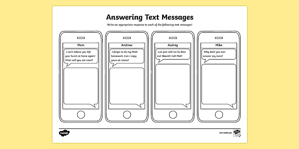 Replying to Text Messages Worksheet / Worksheet - Twinkl
