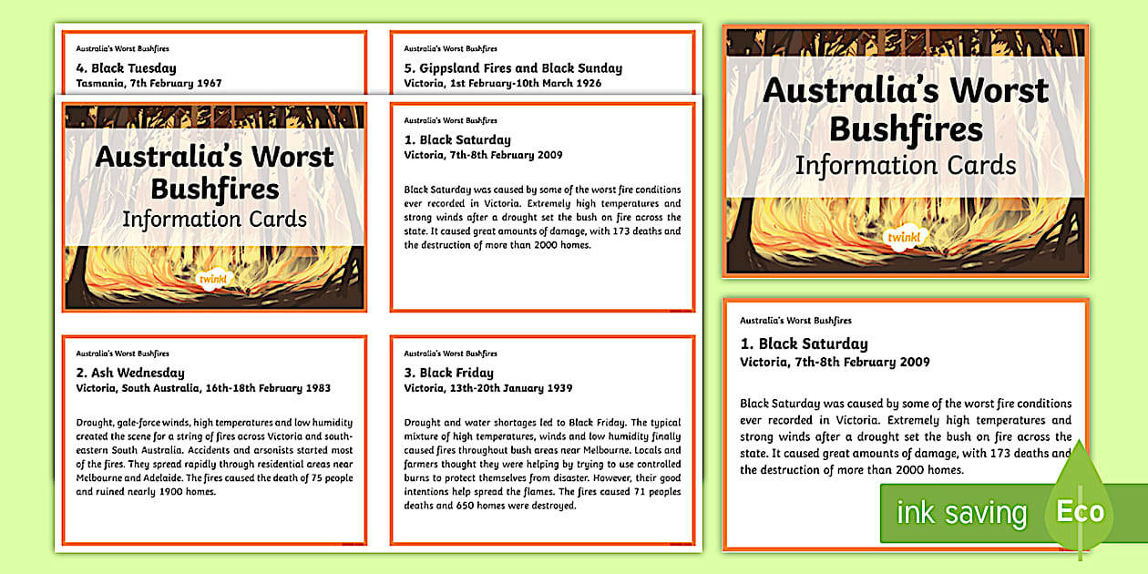 Australia’s Worst Bushfires Information Cards - Twinkl
