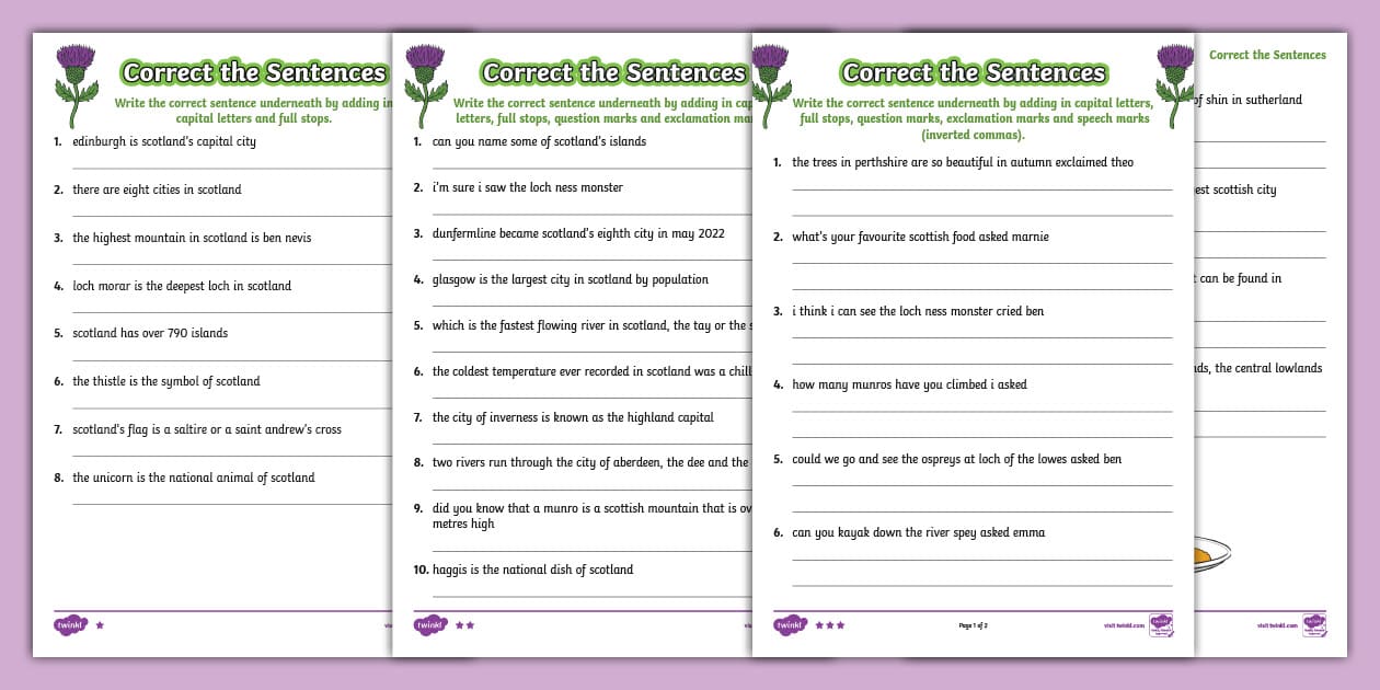 Correct Punctuation - Scotland Activity Sheet - Twinkl