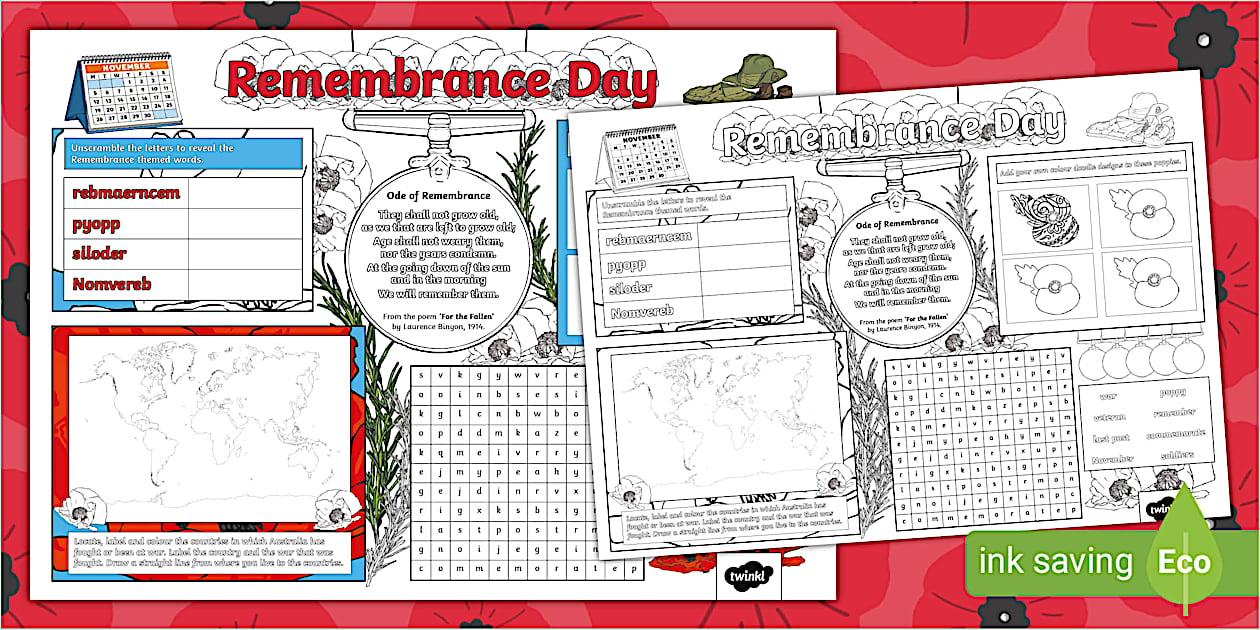 Years 5-6 Remembrance Day Activity Mat (Teacher-Made)