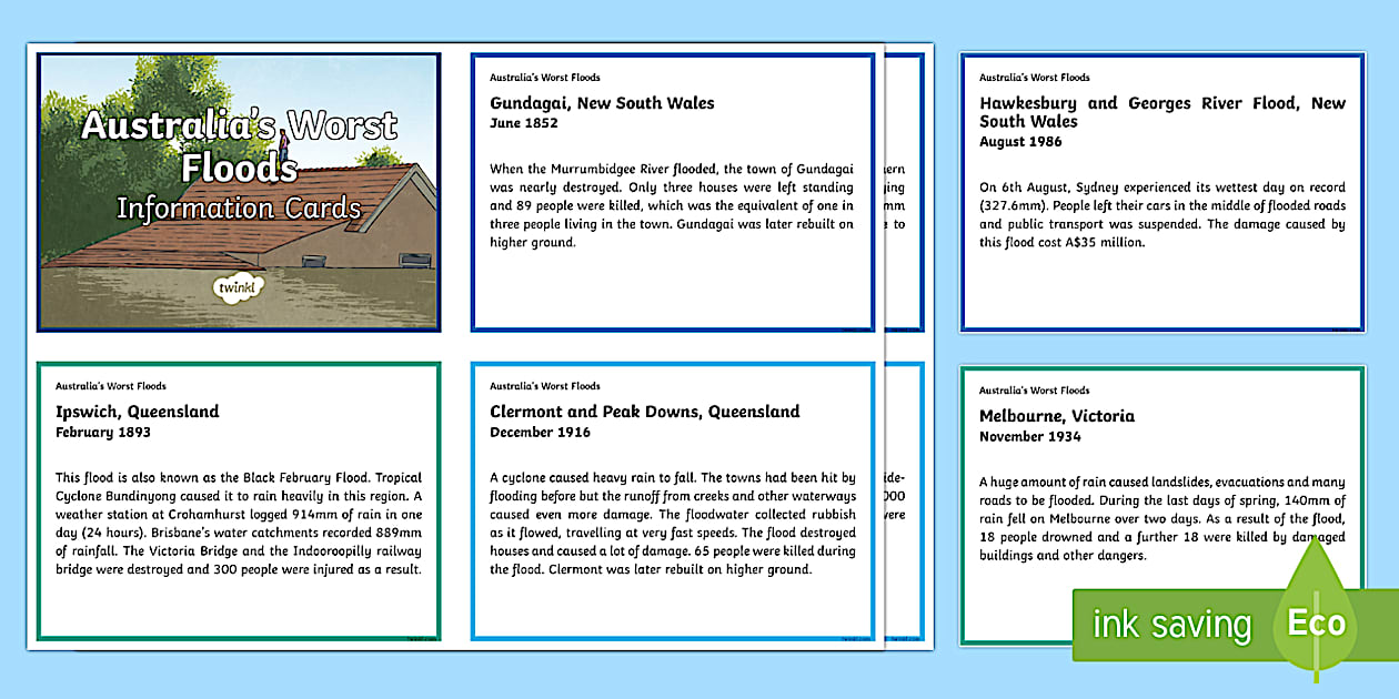 Australia’s Worst Floods Fact Cards - Twinkl