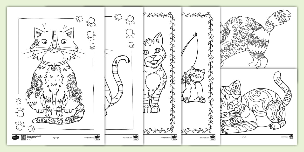 Cat Mindfulness Colouring Pages - Twinkl