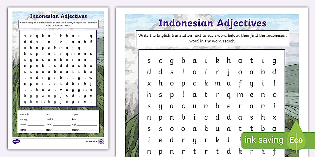 Describing People - Indonesian Adjectives - Word Search