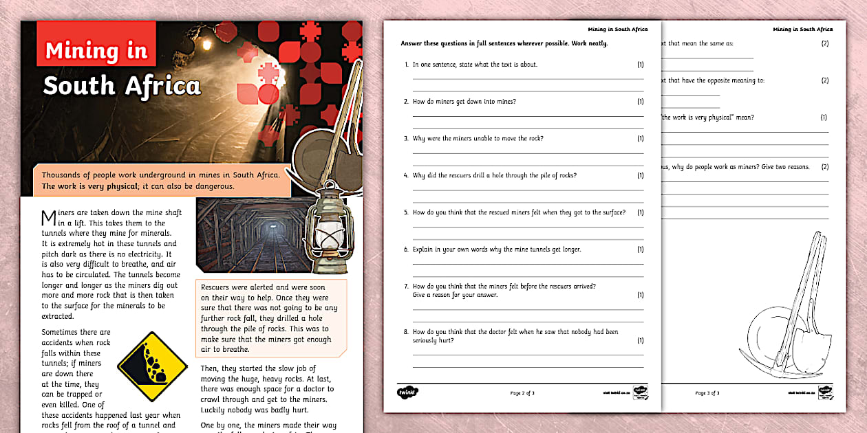 Mining in South Africa – Comprehension