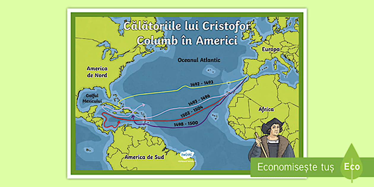 Harta călătoriilor lui Cristofor Columb (teacher made)