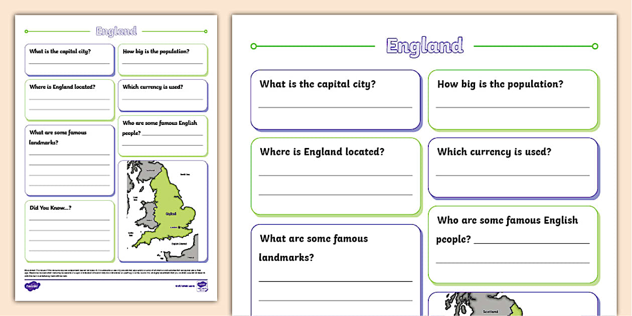 Editable England Fact File Template (teacher made) - Twinkl