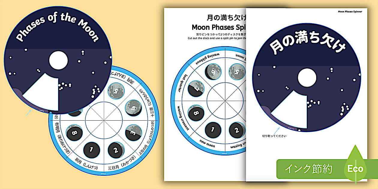 月の満ち欠け 英語と日本語 Moon Phases Spinner Visual Aid Japanese English
