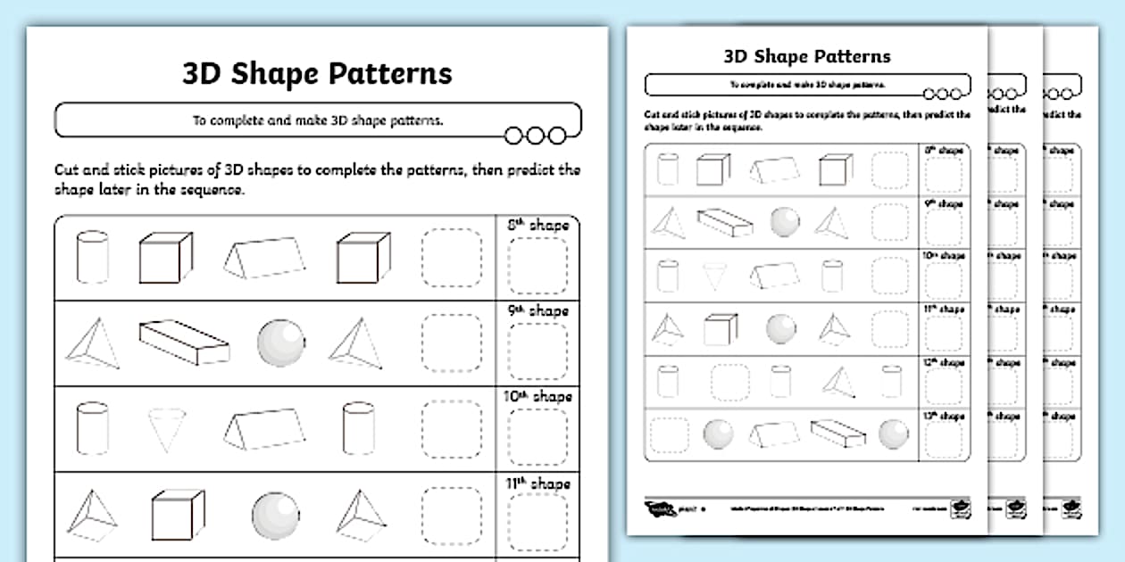 👉 3D Shape Patterns: Differentiated Worksheet - Twinkl