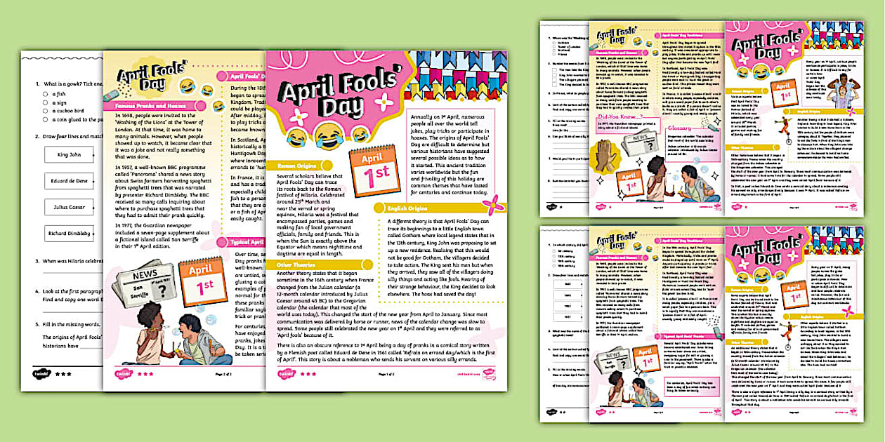 UKS2 April Fools' Day Differentiated Reading Comprehension Activity