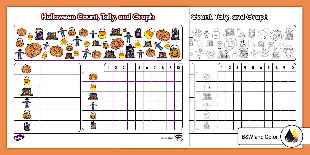 First Grade Halloween Count, Tally, and Graph Worksheet