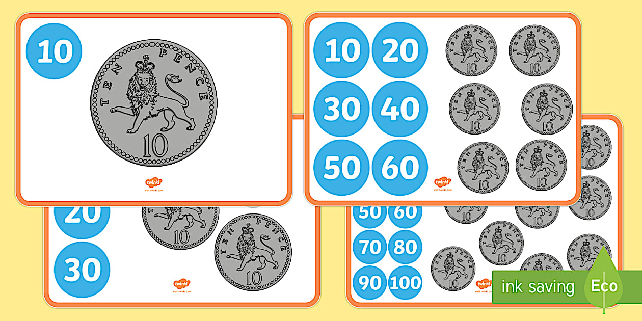 Counting in 10s Coin Themed Display Posters - Counting in 10s Coin Themed