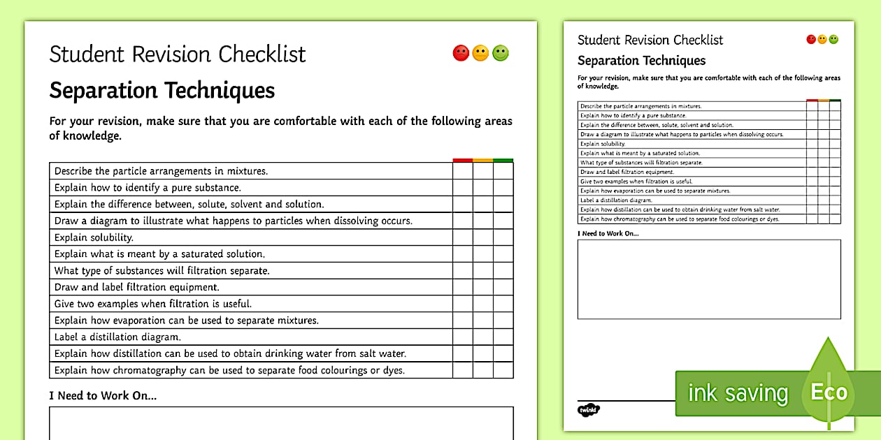 Separation Techniques Student Revision Checklist - Twinkl