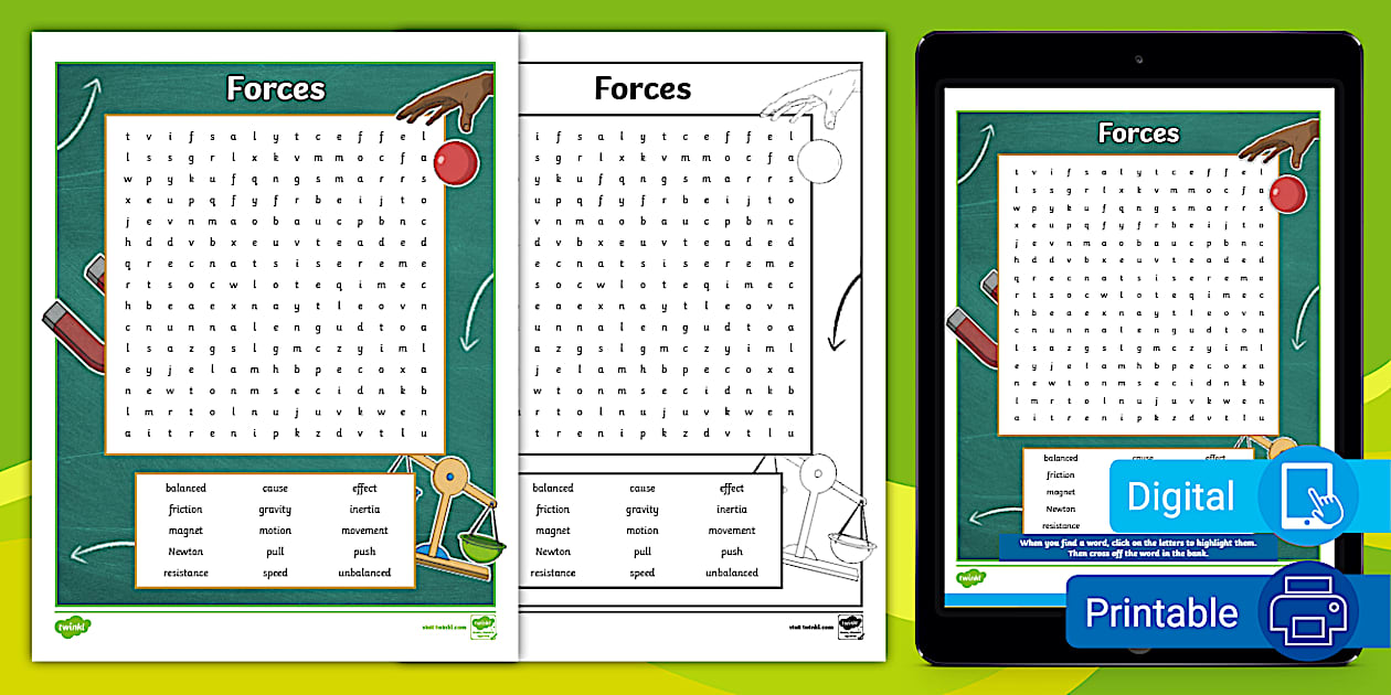 Third Grade Forces Word Search (Teacher-Made) - Twinkl