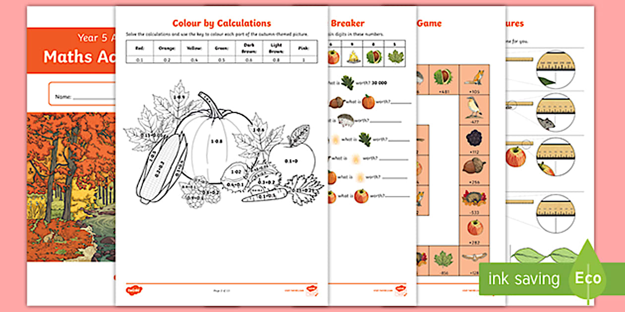 Editable Year 5 Autumn Themed Maths Home Learning Activity Booklet