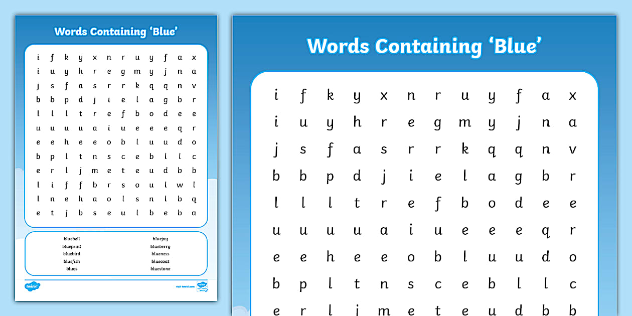 Words Containing 'Blue' Word Search