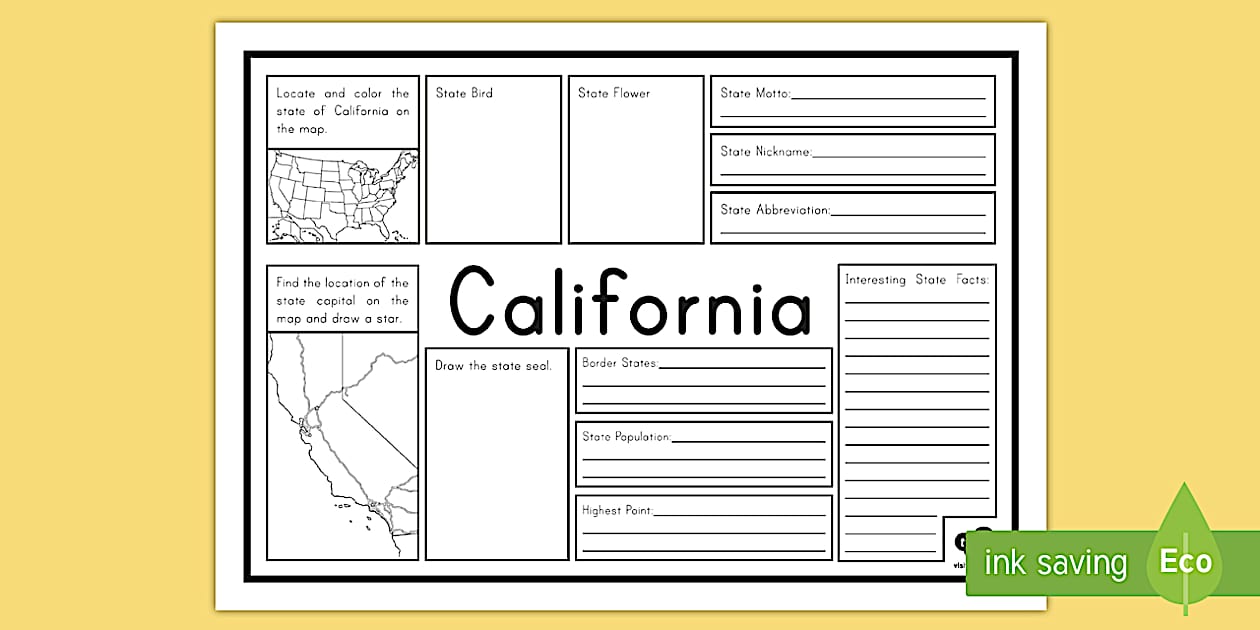 Editable California Fact File Activity Mat - Twinkl