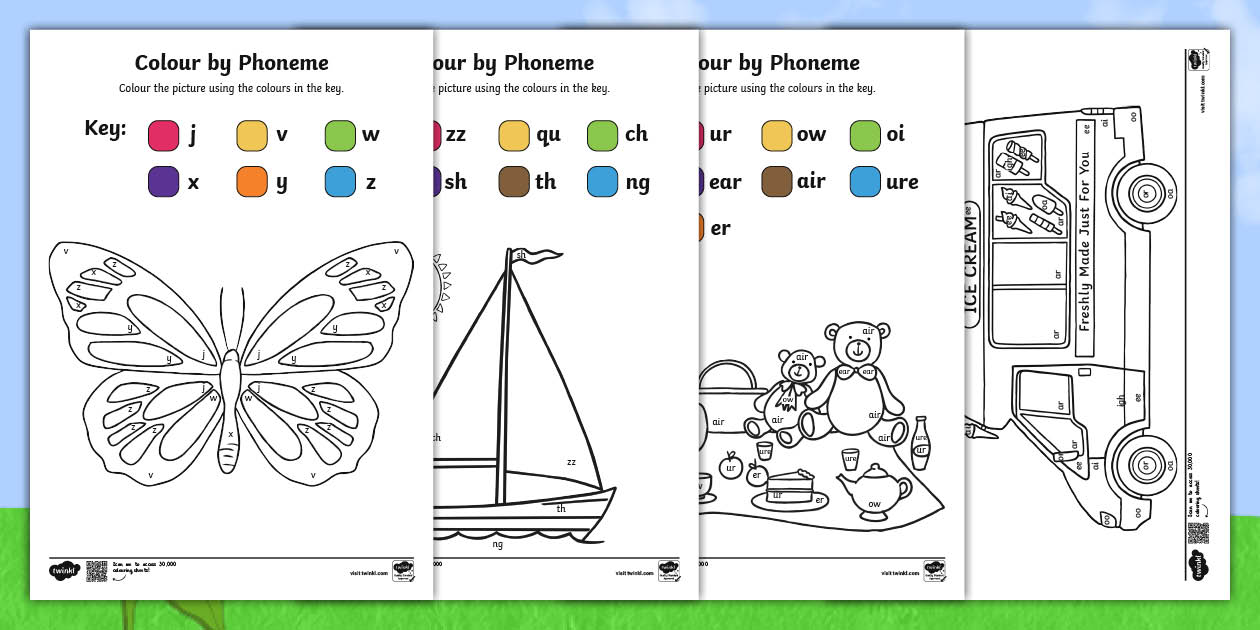 Summer-Themed Phase 3 Colour by Phoneme Worksheets - Twinkl