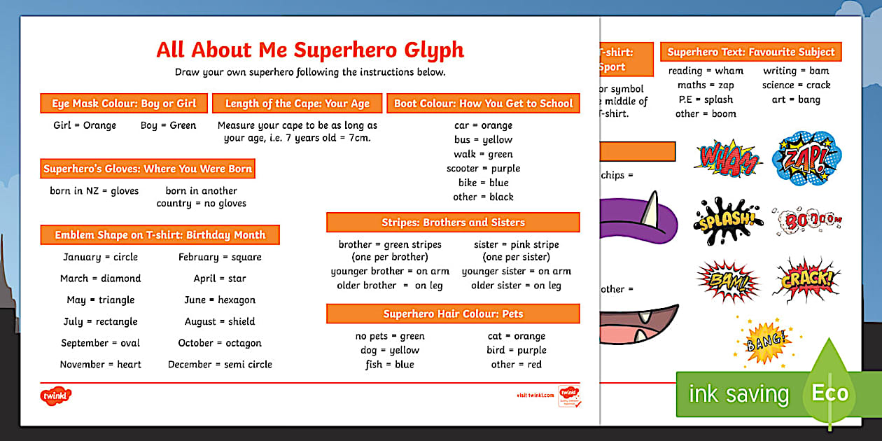 Editable All About Me Superhero Glyph Worksheet - Twinkl