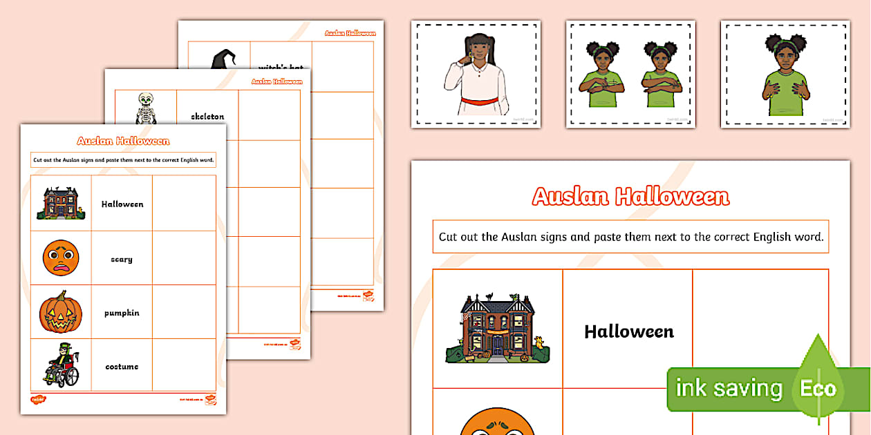 Auslan Halloween Cut and Paste (teacher made) - Twinkl