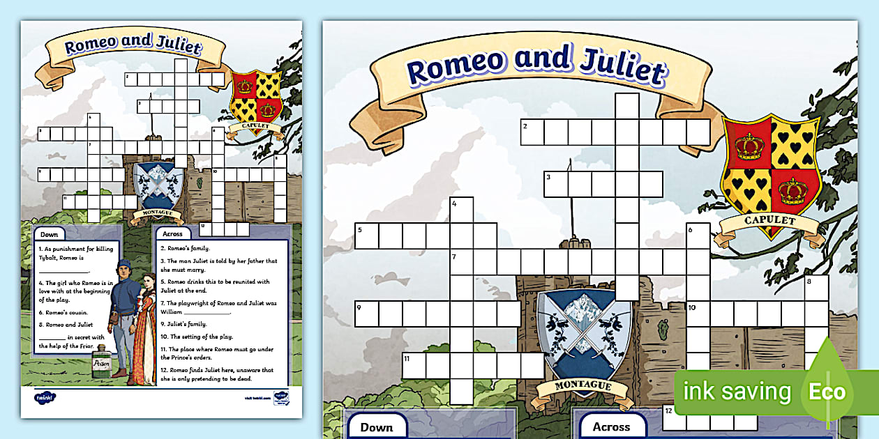 Romeo and Juliet KS2 Crossword - Twinkl - English - Literacy