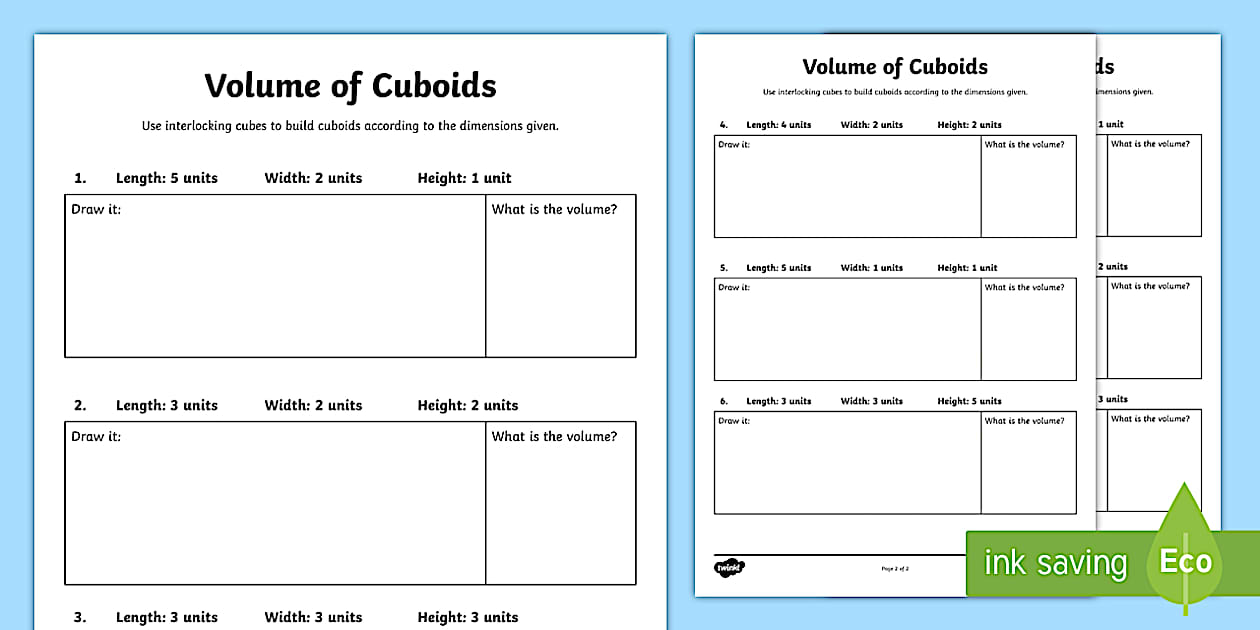 Volume of Cuboids Practical Worksheet (teacher made)