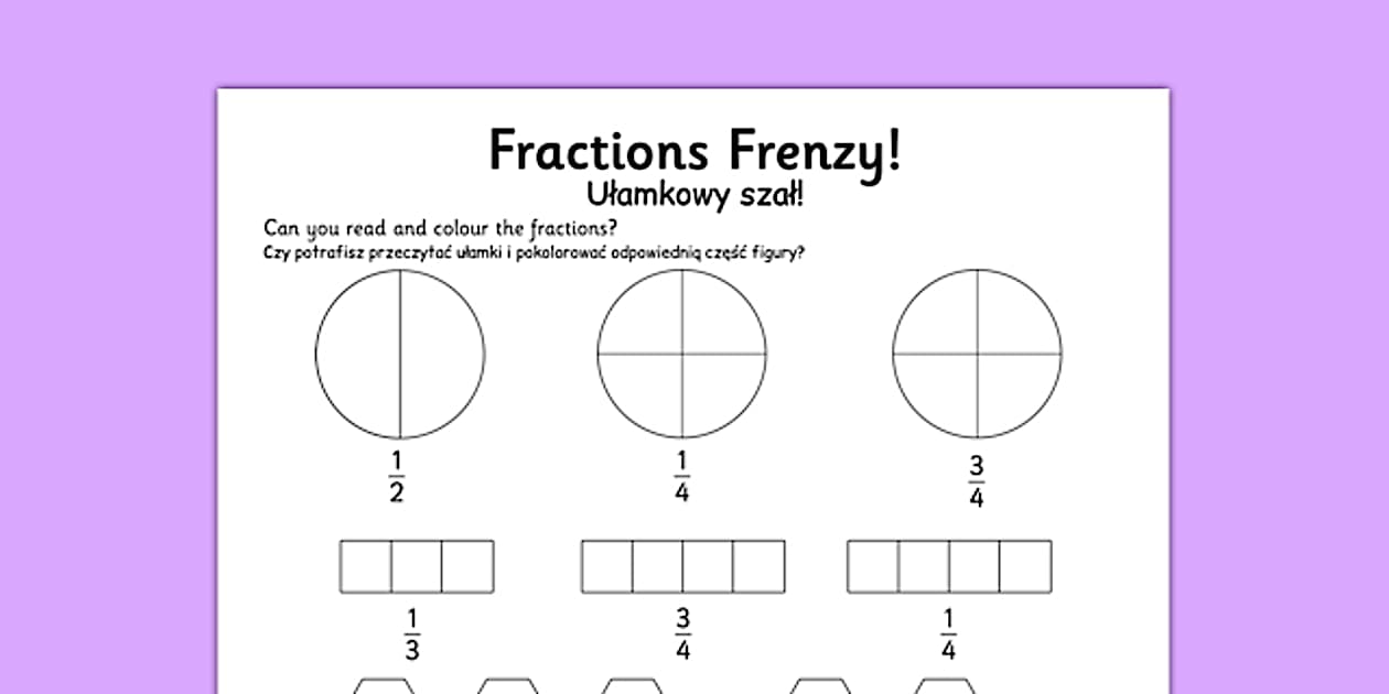 Fractions Frenzy Read and Colour Worksheet / Worksheet Polish Translation