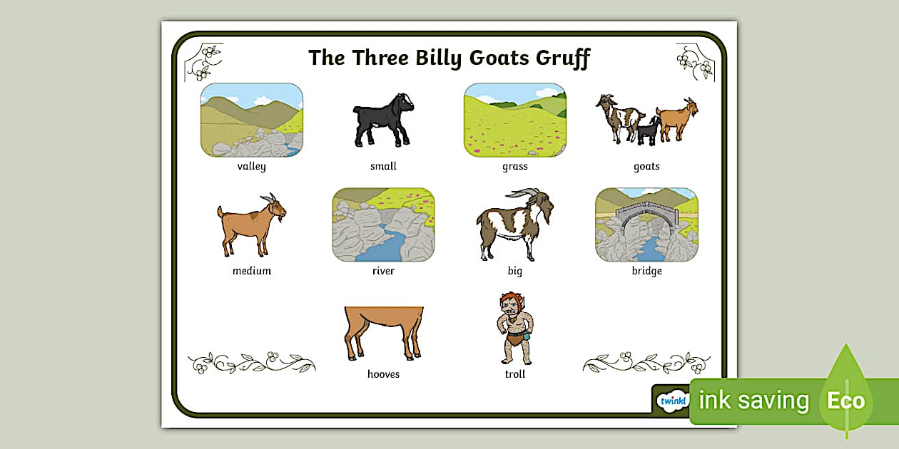 The Three Billy Goats Gruff Word Mat - Twinkl