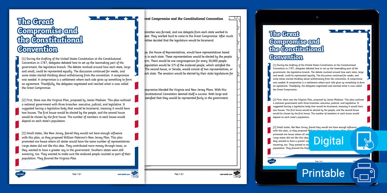 Sixth Grade The Great Compromise Craft & Structure Activity