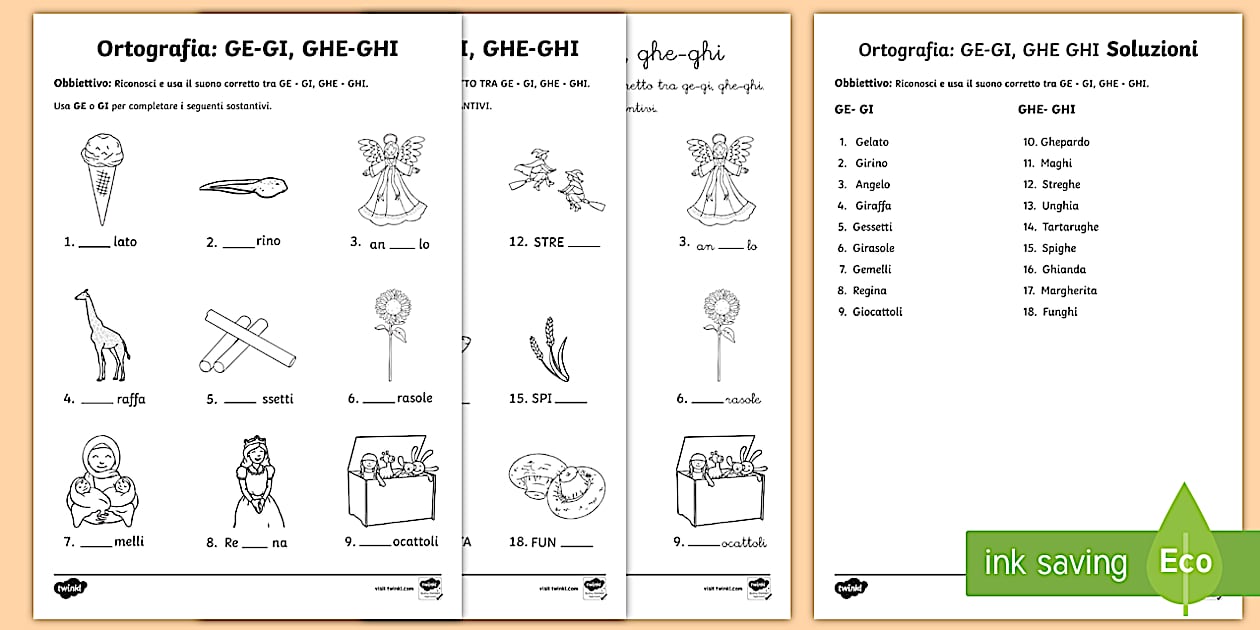 Esercizio Parole con GHE e GHI, GE e GI | Scuola Primaria
