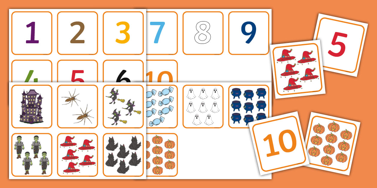 👉 Halloween-Themed 1 to 10 Number Matching Cards - Twinkl