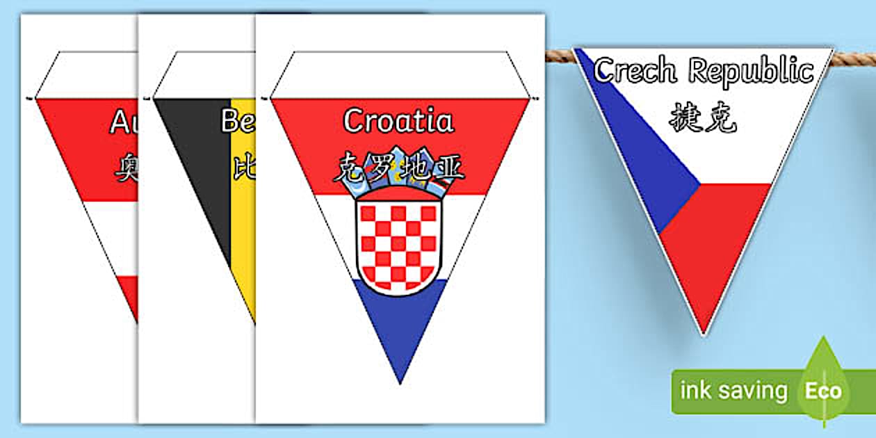 Euro 2020 (Summer 2021) Country Flag Bunting - English/Mandarin Chinese