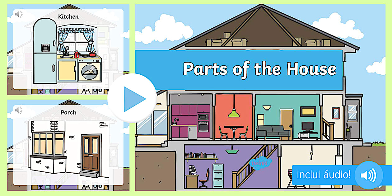 Partes da casa, PowerPoint com áudio em inglês - Twinkl
