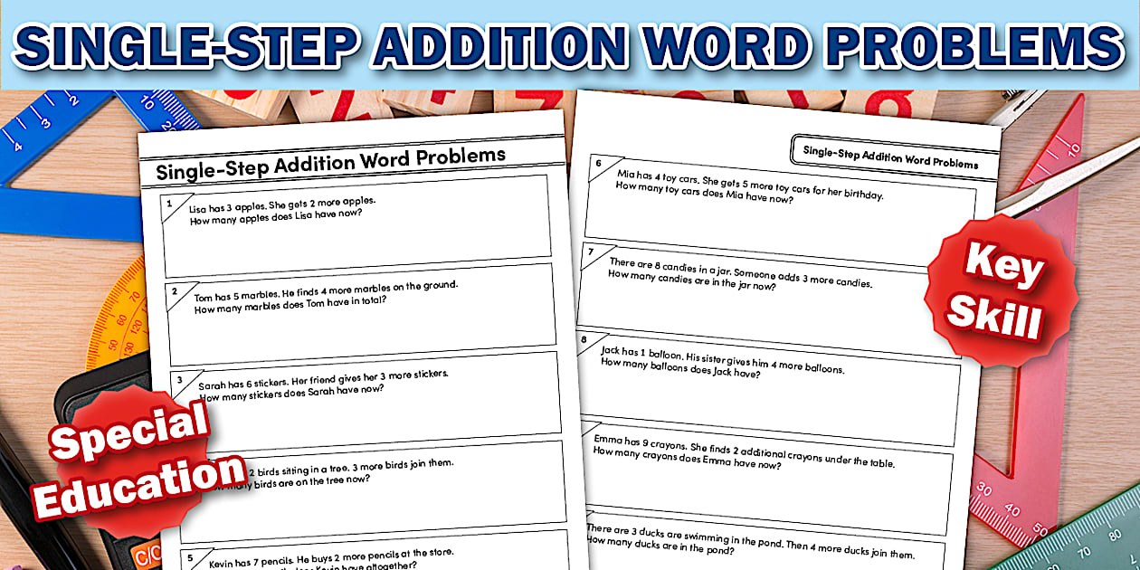 Single-Step Addition Word Problems for Special Education