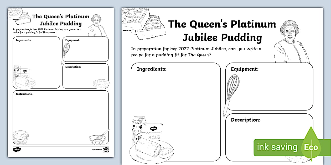 The Queen's Platinum Jubilee Pudding Recipe Writing Frame